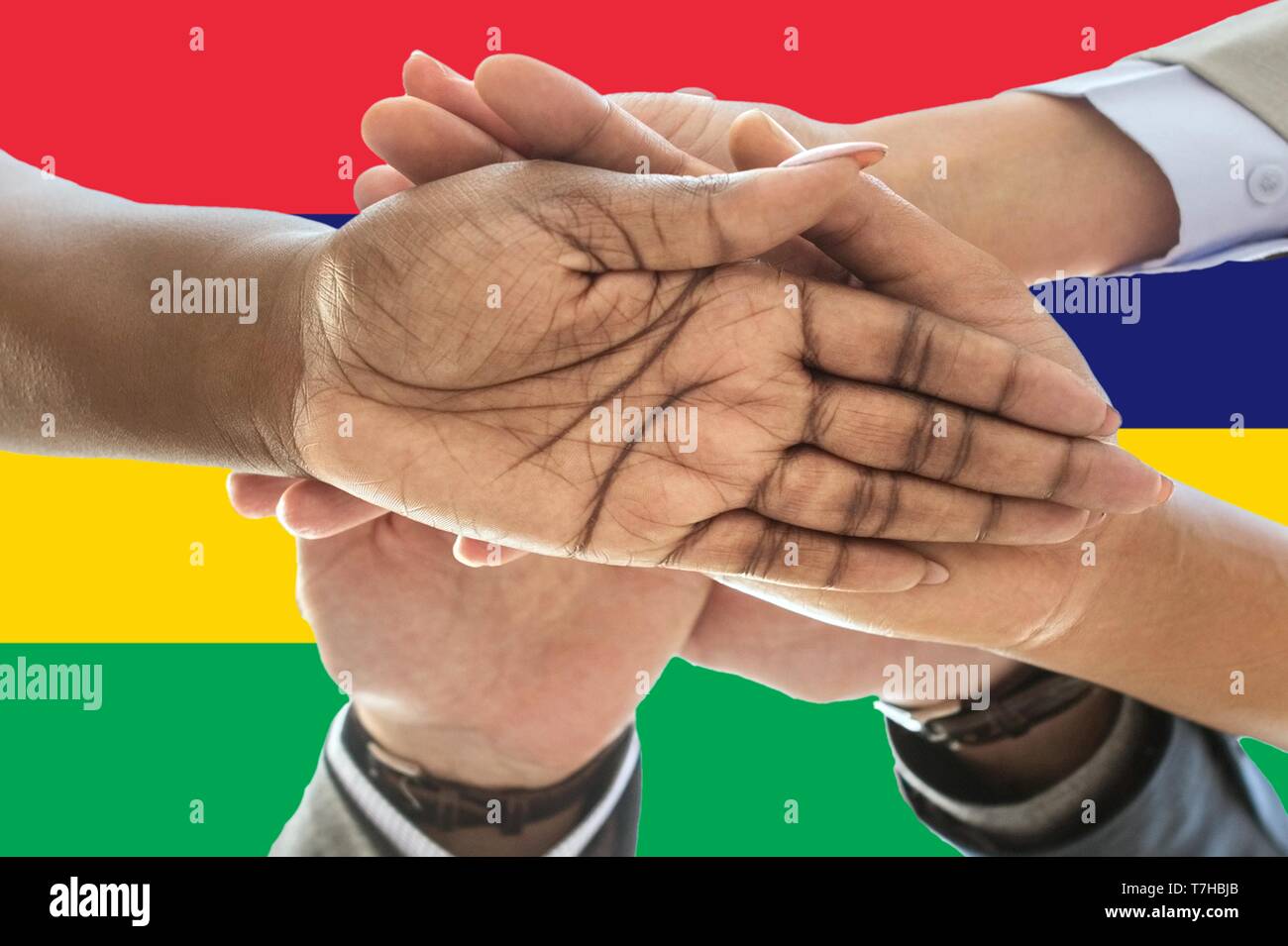Flag of Mauritius, intergration of a multicultural group of young ...
