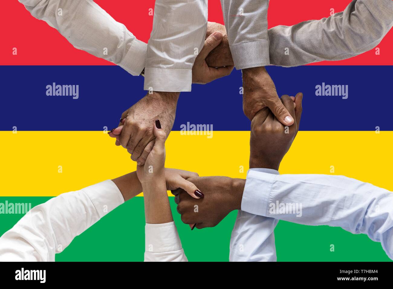 Flag of Mauritius, intergration of a multicultural group of young ...