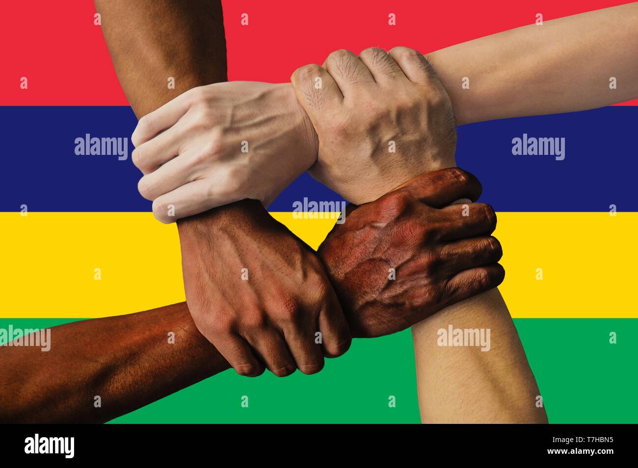 Flag of Mauritius, intergration of a multicultural group of young ...