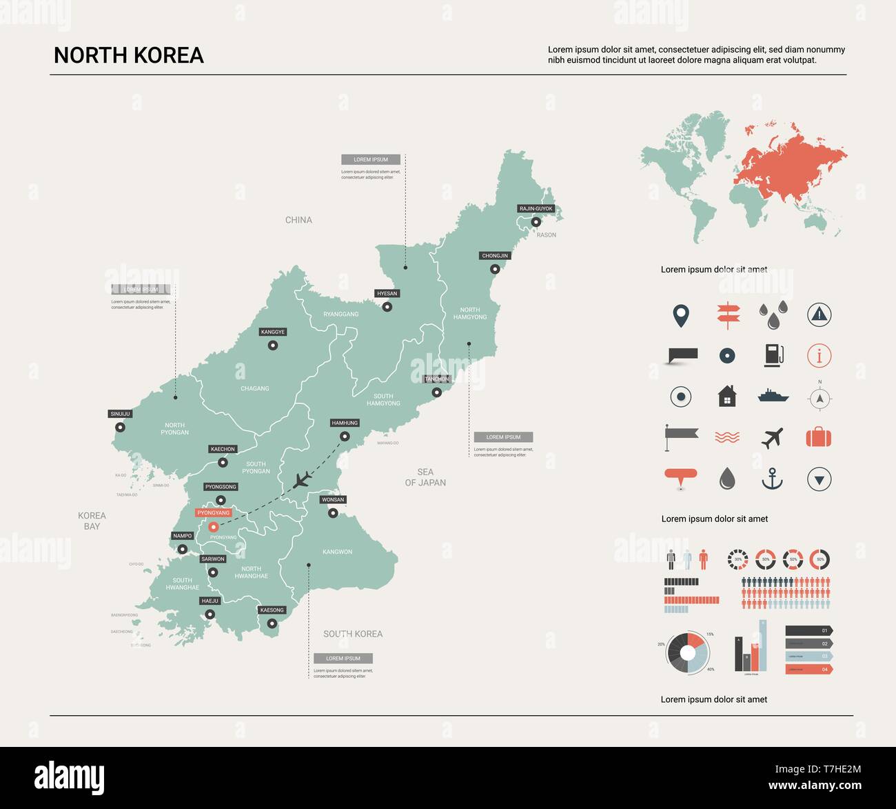 Vector map of North Korea. High detailed country map with division ...