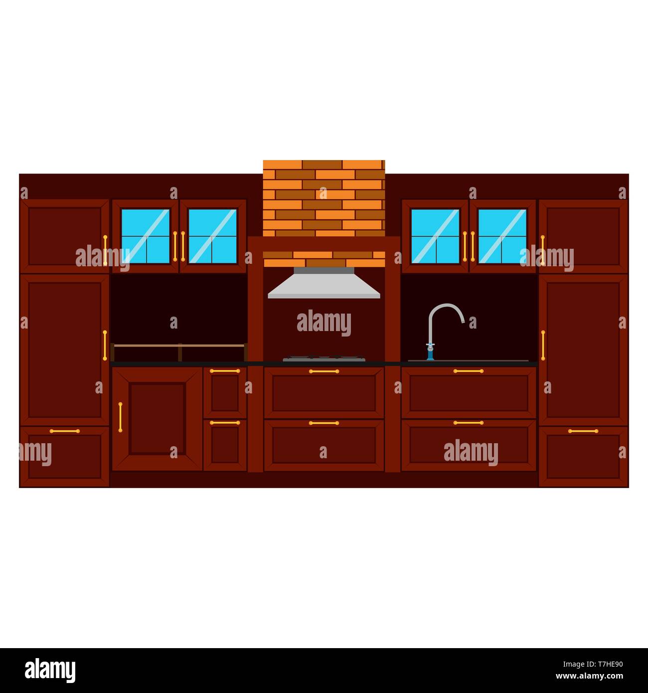 Kitchen flat vector design interior illustration room furniture. Table ...