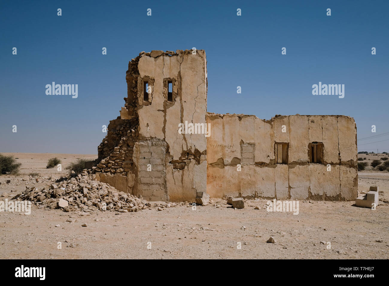 Ruins of an old building on an unmarked road near the Dahl Al Misfir ...