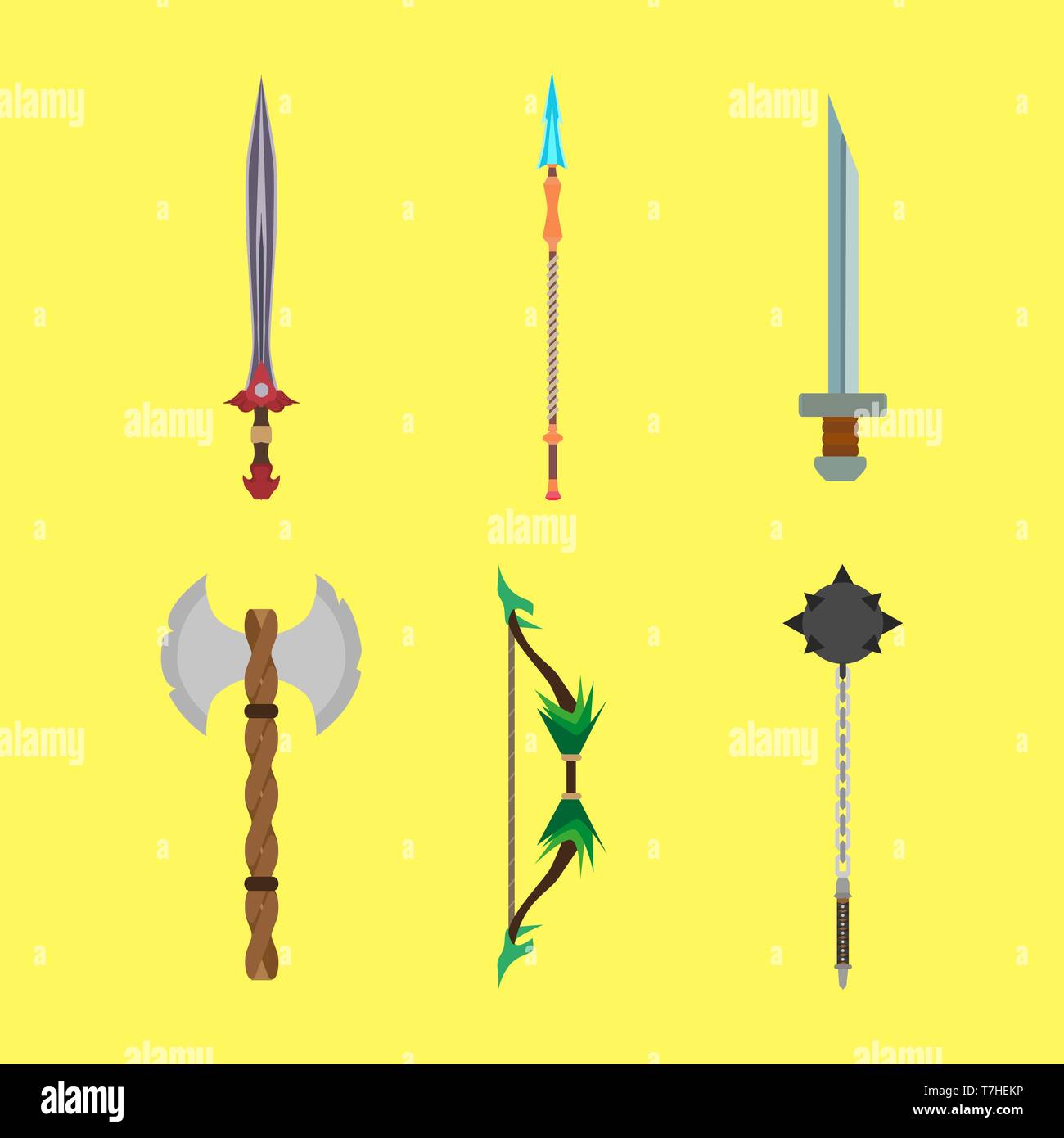 Medieval cartoons weapons set concept vector flat illustration design ...