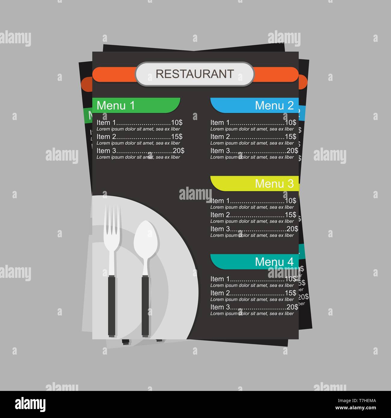 Resturant menu with cutlery flat vector concept illustration design ...