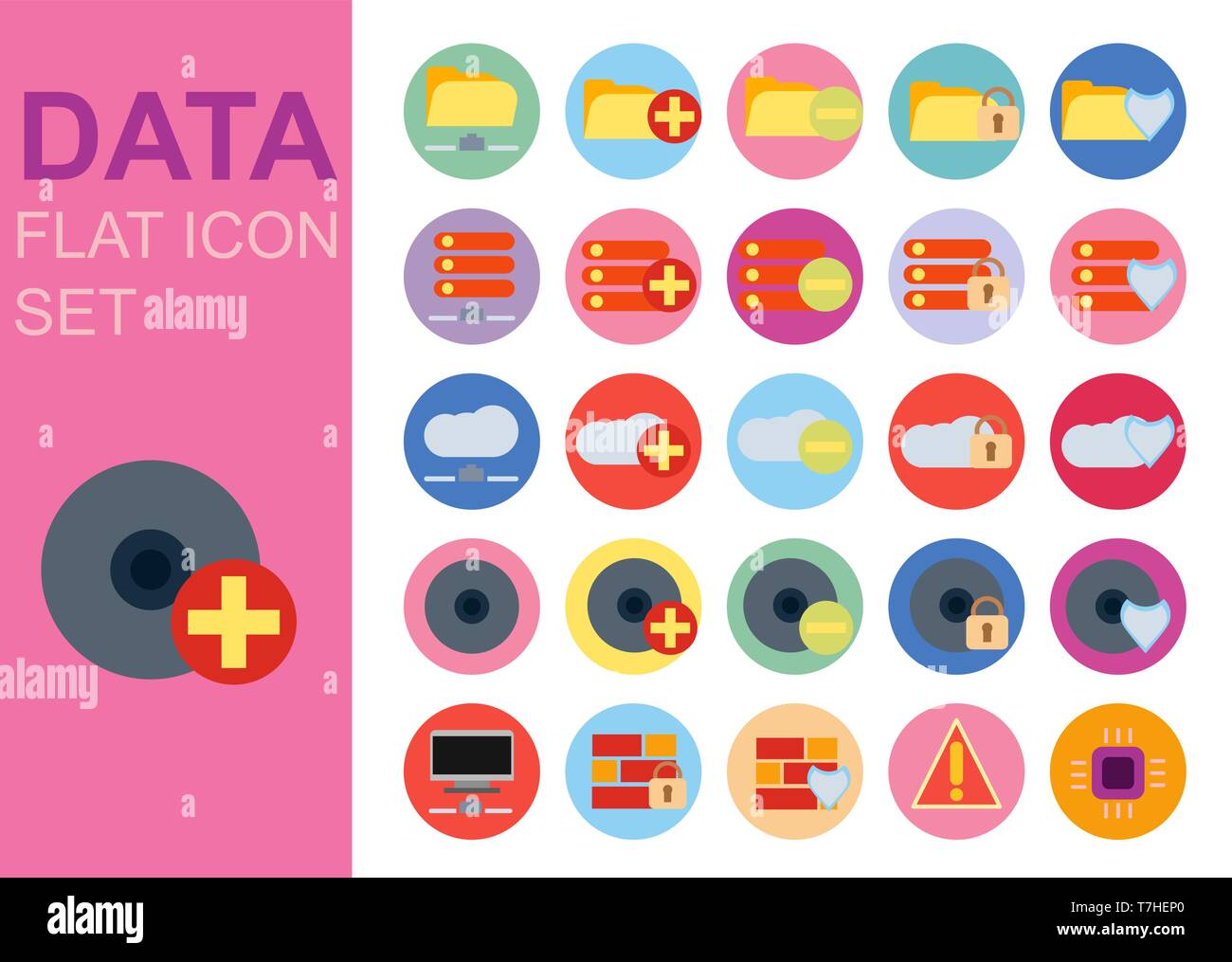 Protect data universal flat technology icons set vector illustration ...