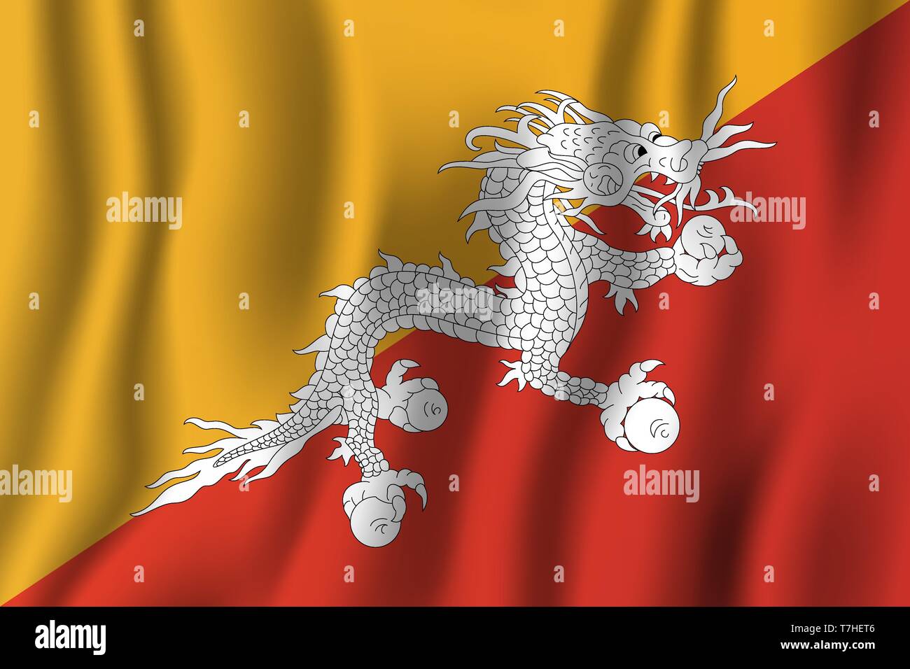 Bhutan realistic waving flag vector illustration. National country ...