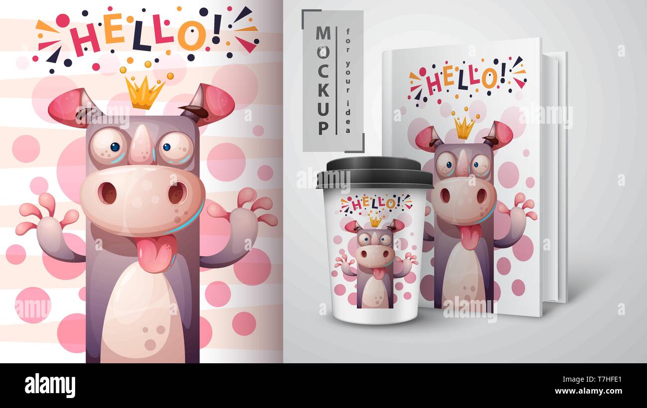 Cute rhino with fish- mockup for your idea Stock Vector Image & Art - Alamy