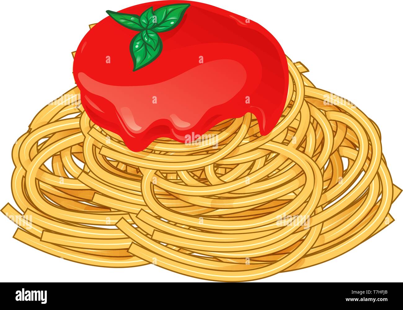 Spaghetti with tomato and basil isolated on white vector illustration ...