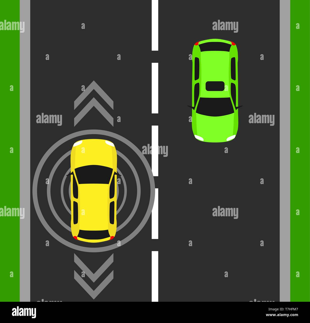 Autonomous car top view background. Digital vehicle above illustration ...