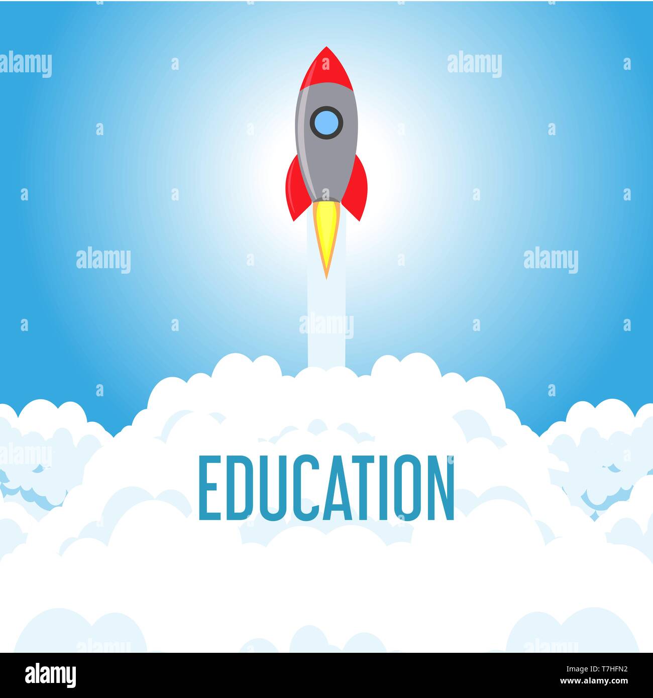 School education study vector university symbol concept. Rocket icon ...