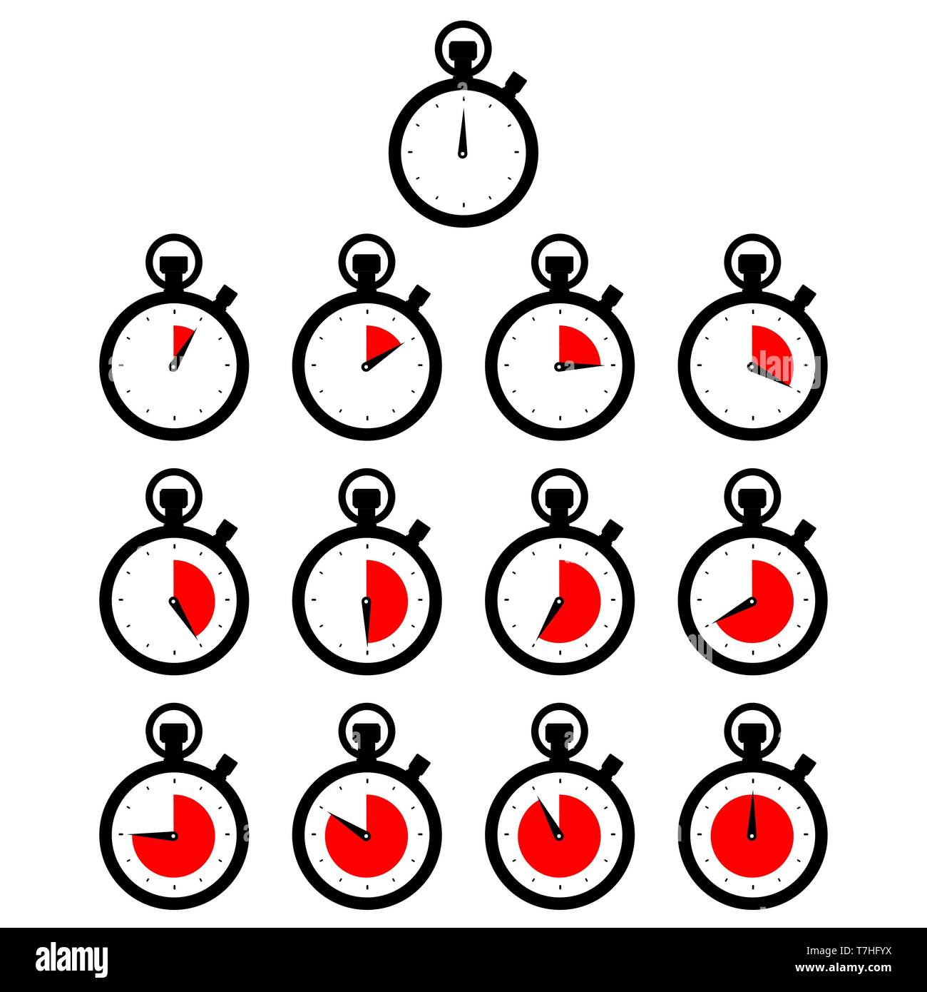 Black circle chronometer timer counting ticking set icon vector ...