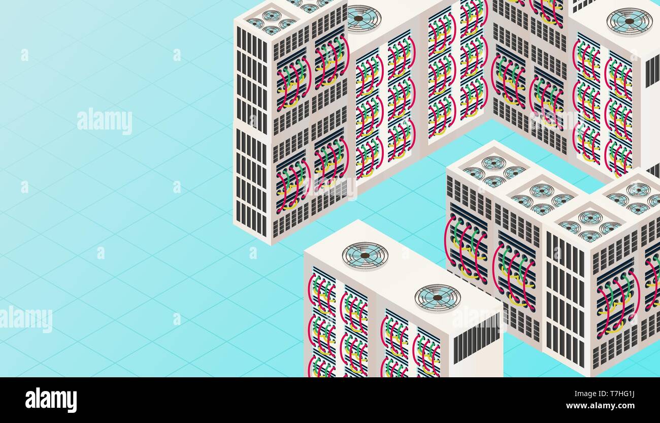 Data network isometric 3D connectrion technology banner. Business ...