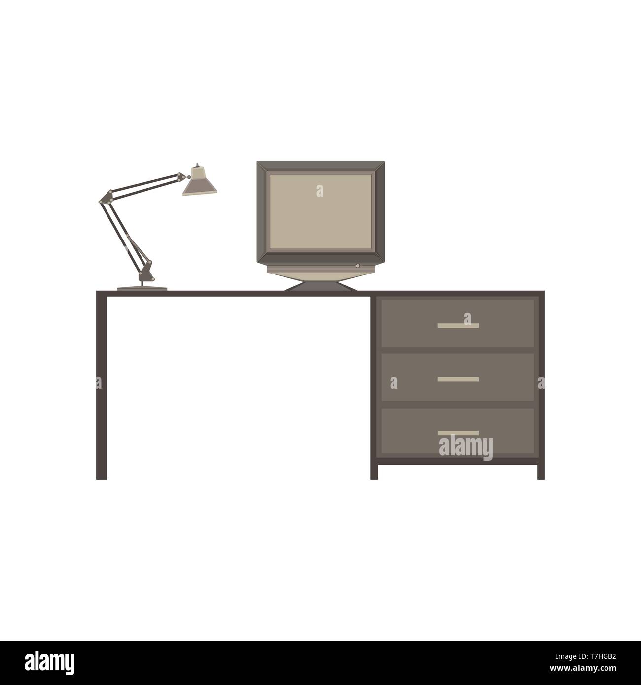 Table desk vector office wood background computer illustration view ...