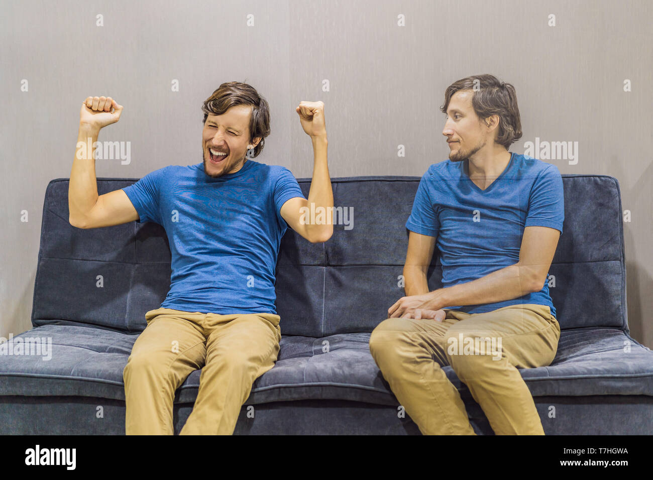 Man is experiencing joy emotions and evaluate their emotions from the ...