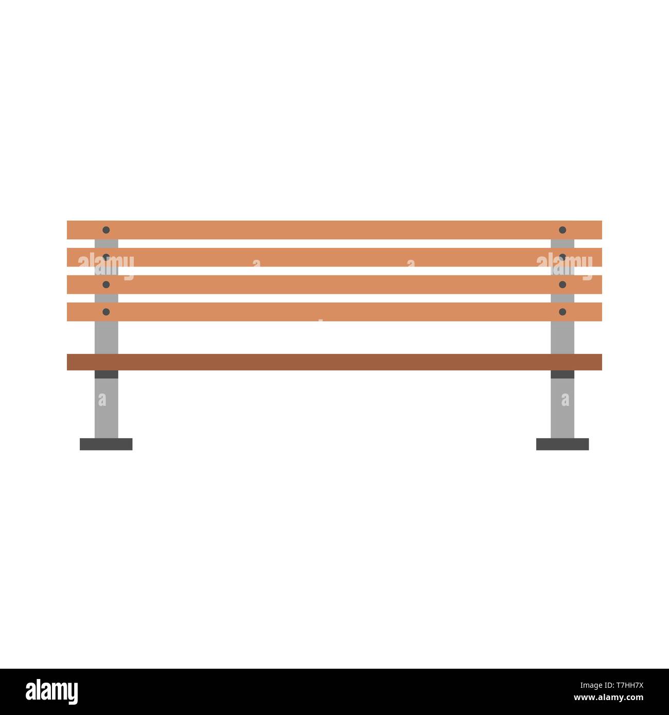 Bench park front view vector flat icon. Outdoors brown relax wooden ...