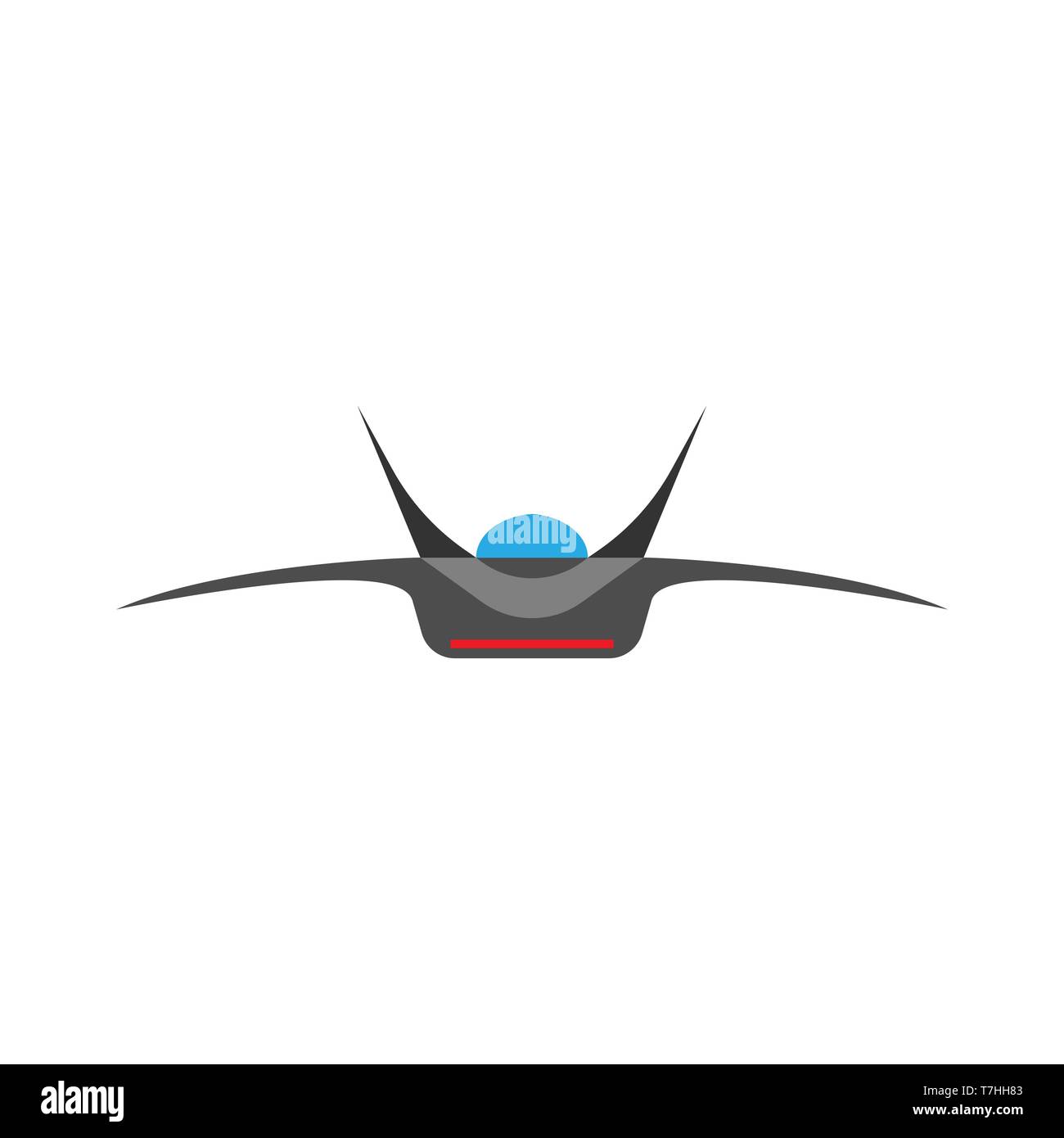 Space fighter front view flat vector icon. Flight transport aerospace ...