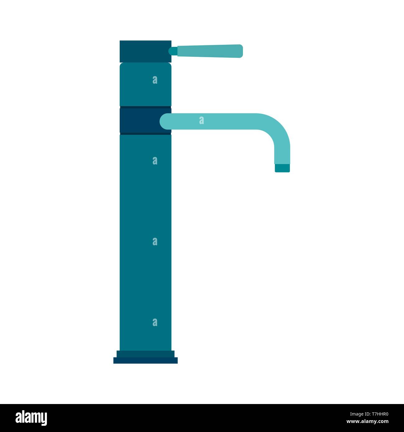 Faucet side view symbol equipment water tap vector icon. Household blue ...