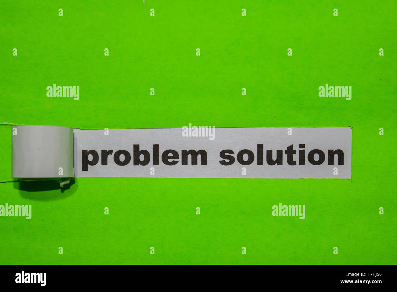 Problem Solution, Inspiration and business concept on green torn paper ...