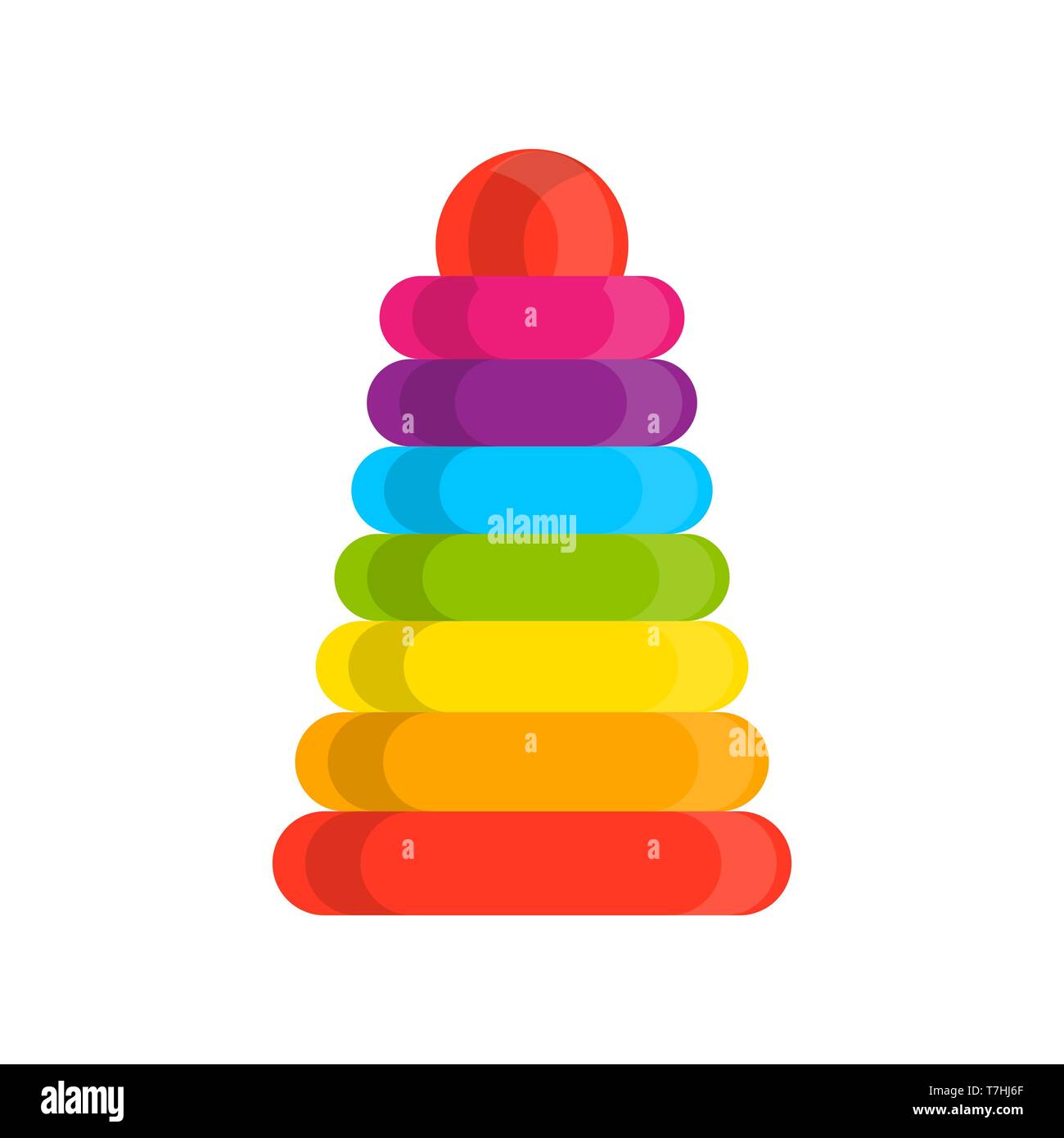 Ring stacker wooden toy rainbow pyramid vector icon. Educational visual ...