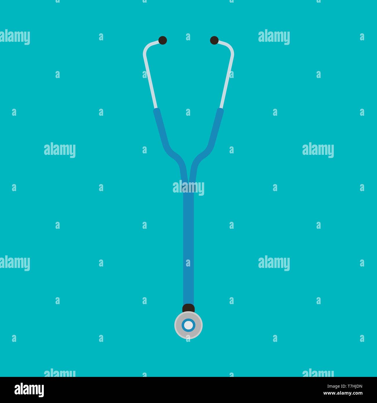 Stethoscope medical doctor examination vector icon blue. Hospital ...