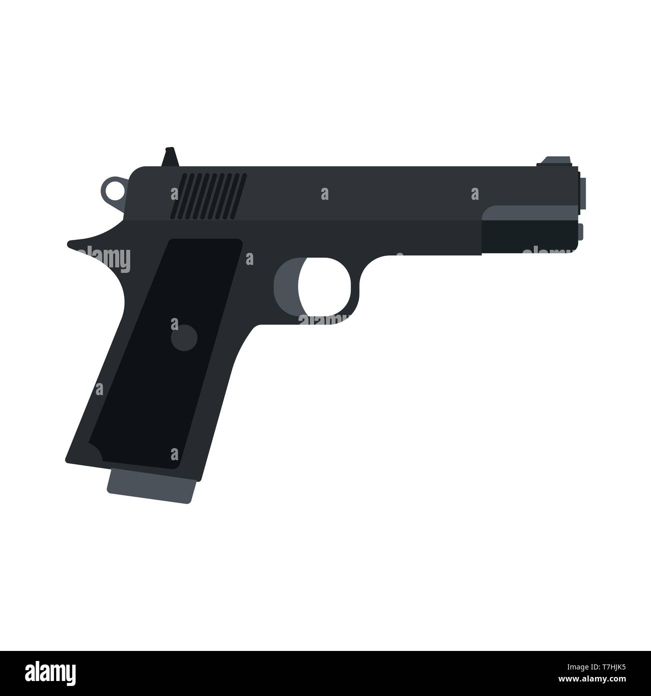 Pistol side view danger metal army graphic defense. Gun flat ammunition ...