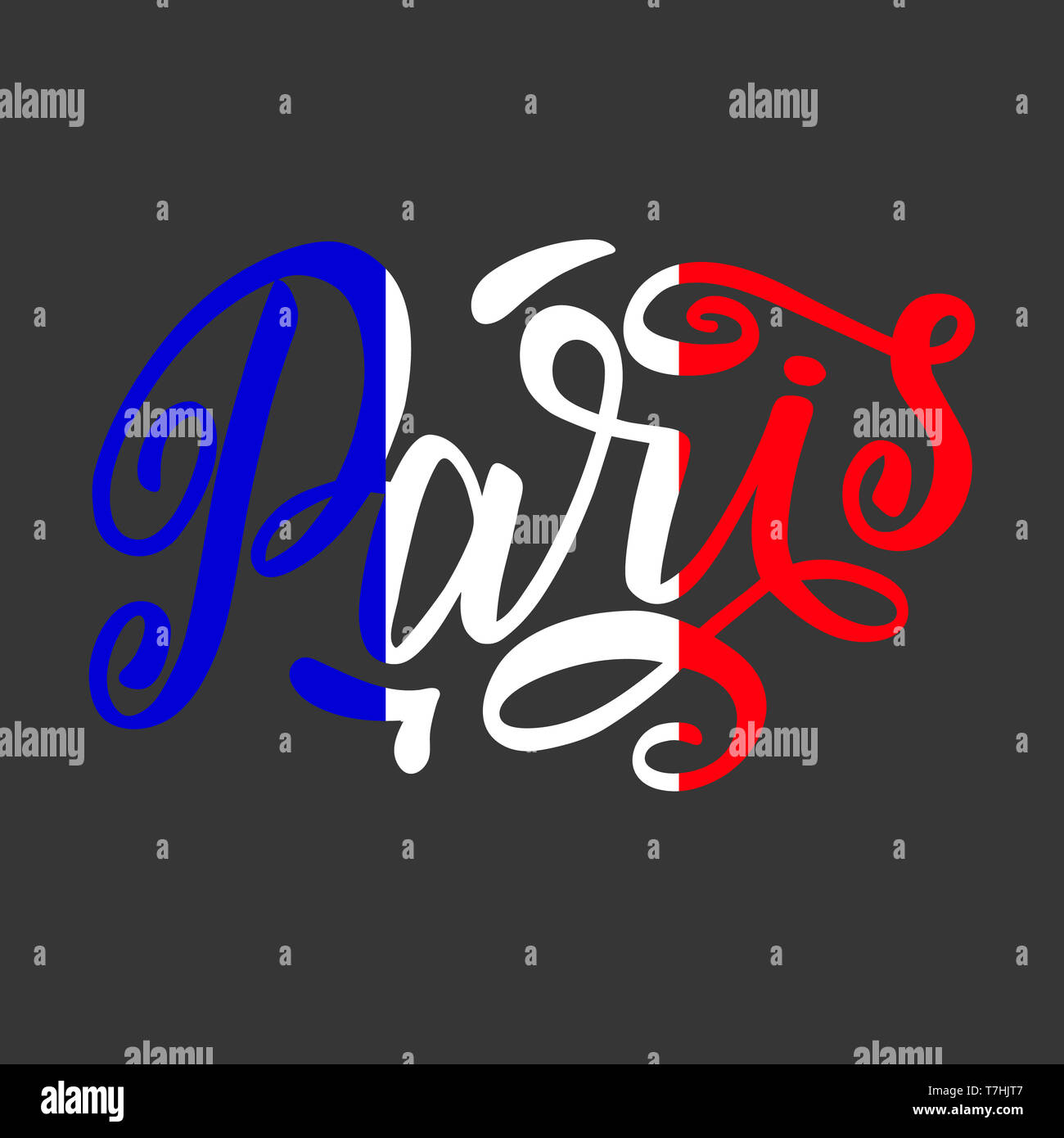 Handwritten inscription Paris on colors of the national flag of France ...