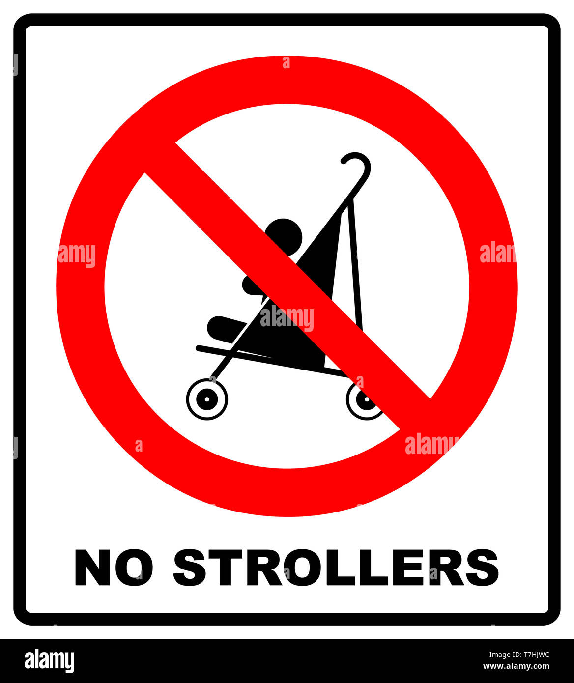 No strollers or pushchair forbidden sign. Warning red prohibition ...