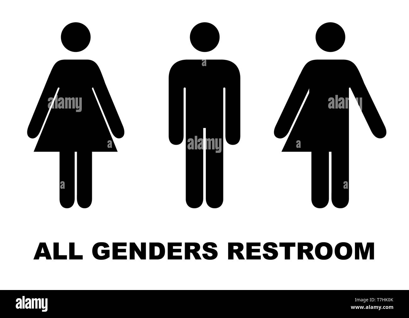 All gender restroom sign. Male, female transgender. illustration. Black ...
