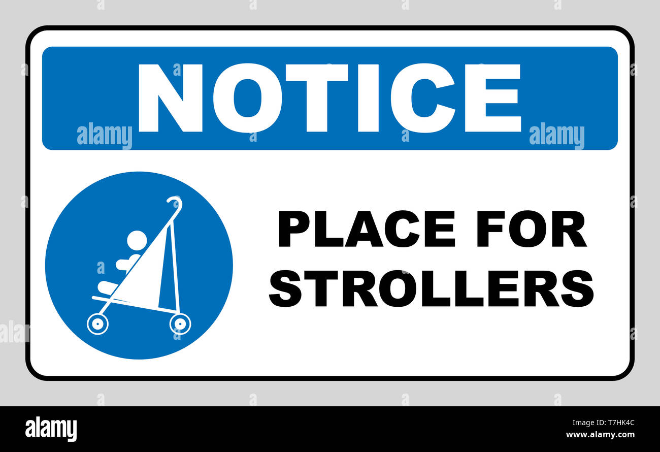 Place for strollers sign. Blue mandatory icon isolated on white ...