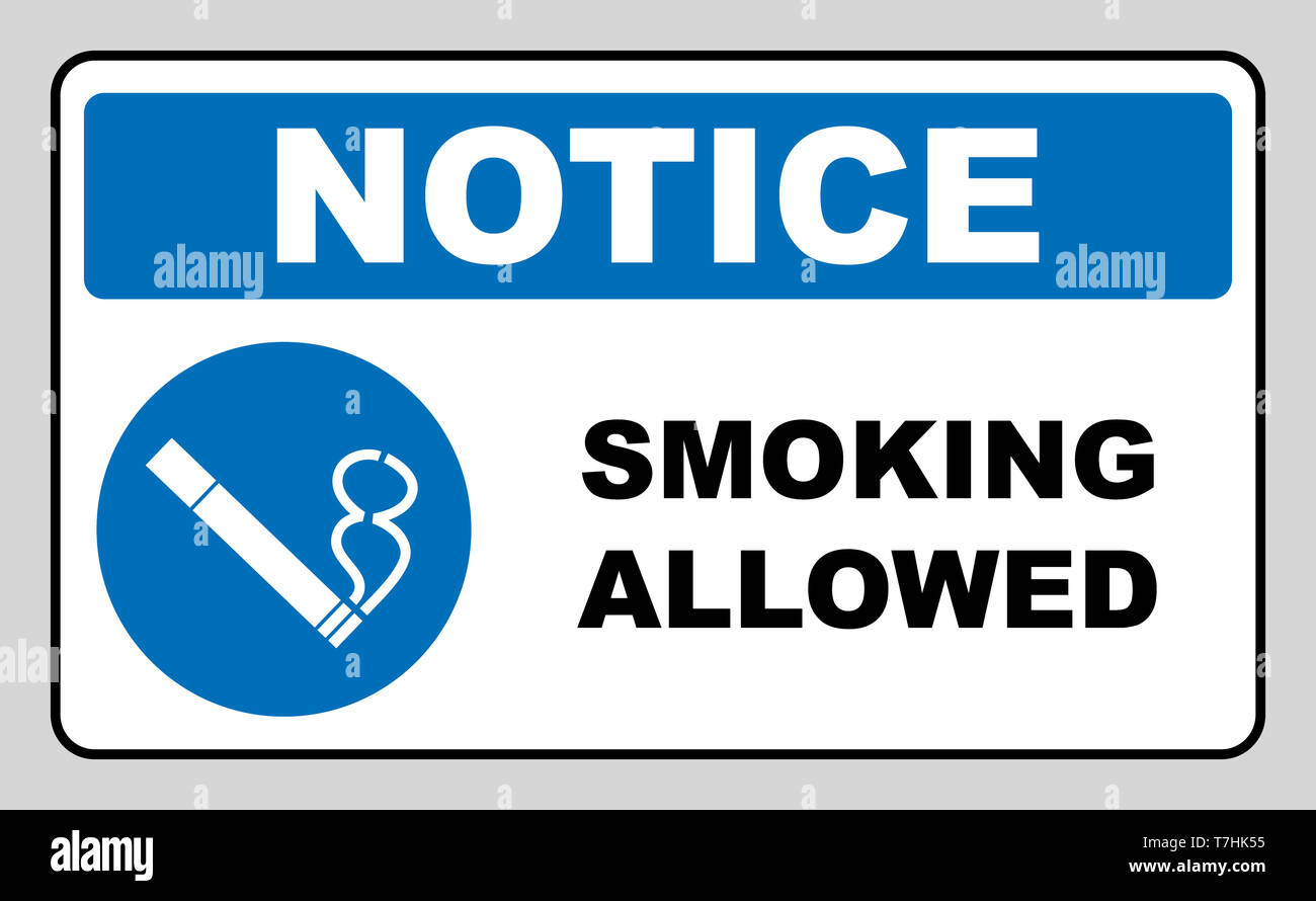 Smoking allowed icon. Round blue sign with white pictogram and black ...