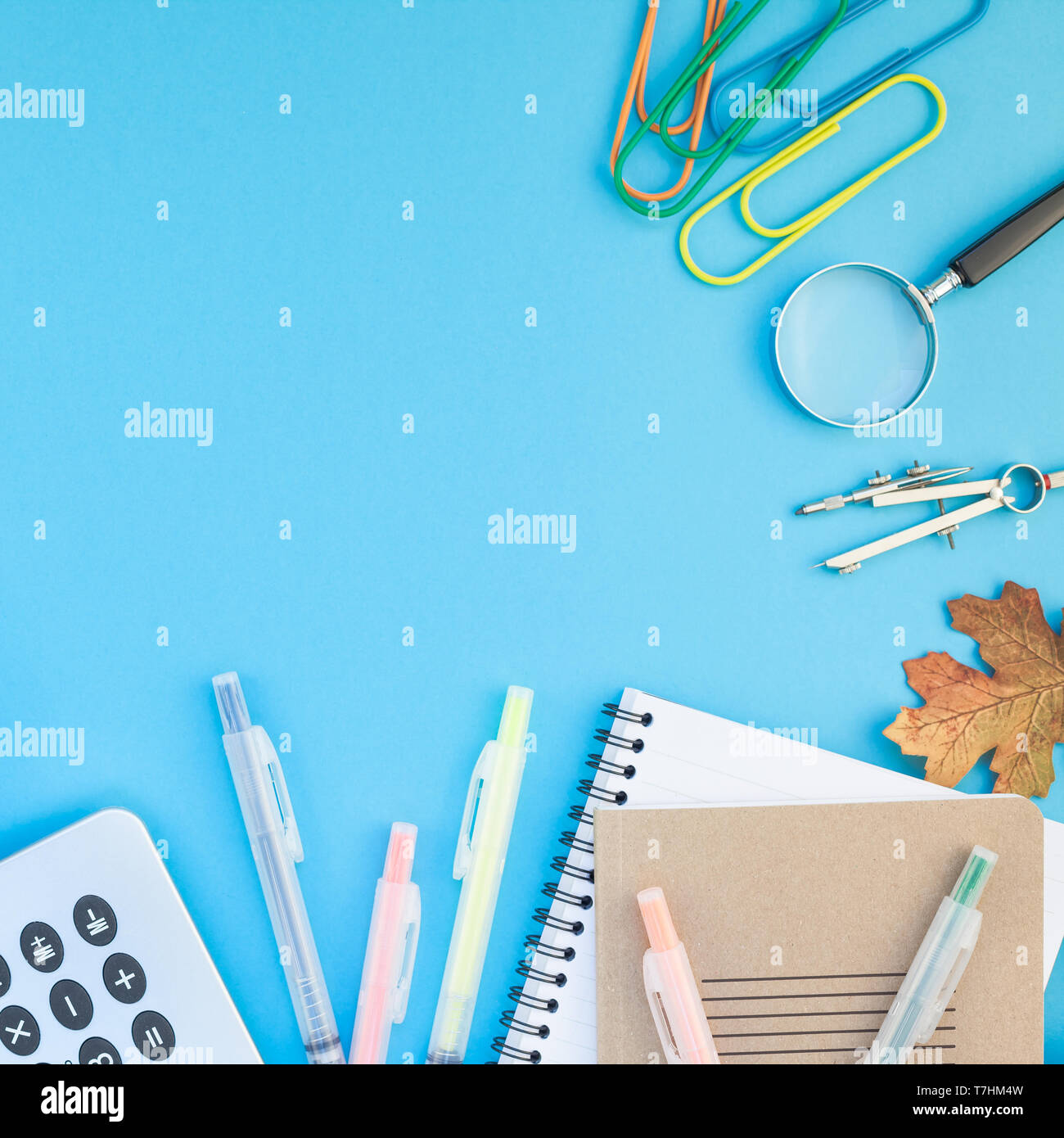 Square Creative flat lay top view back to school concept with color ...