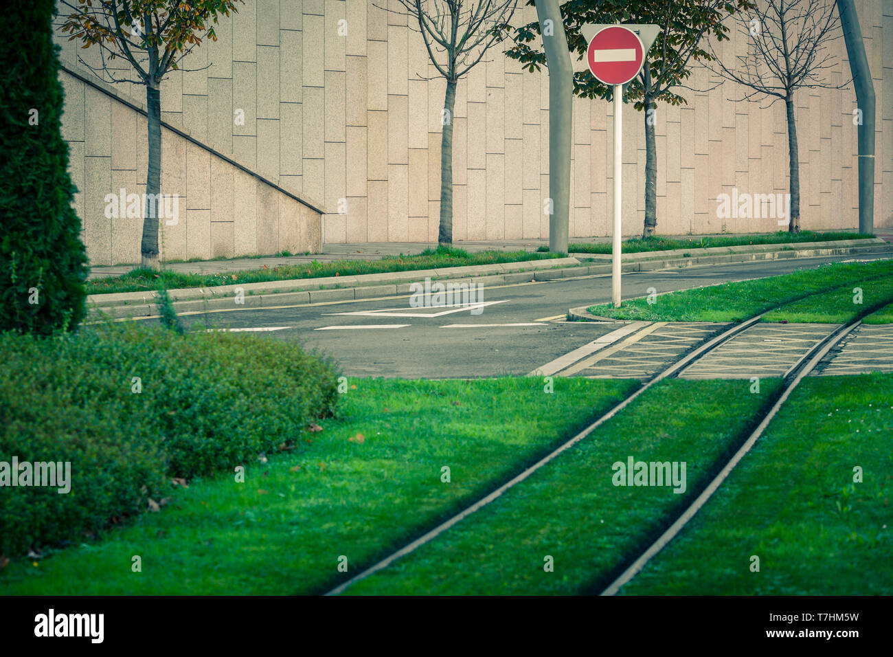 Modern tramway green grass hi-res stock photography and images - Alamy