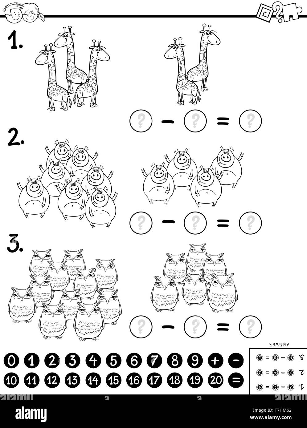 Black and White Cartoon Illustration of Educational Mathematical ...