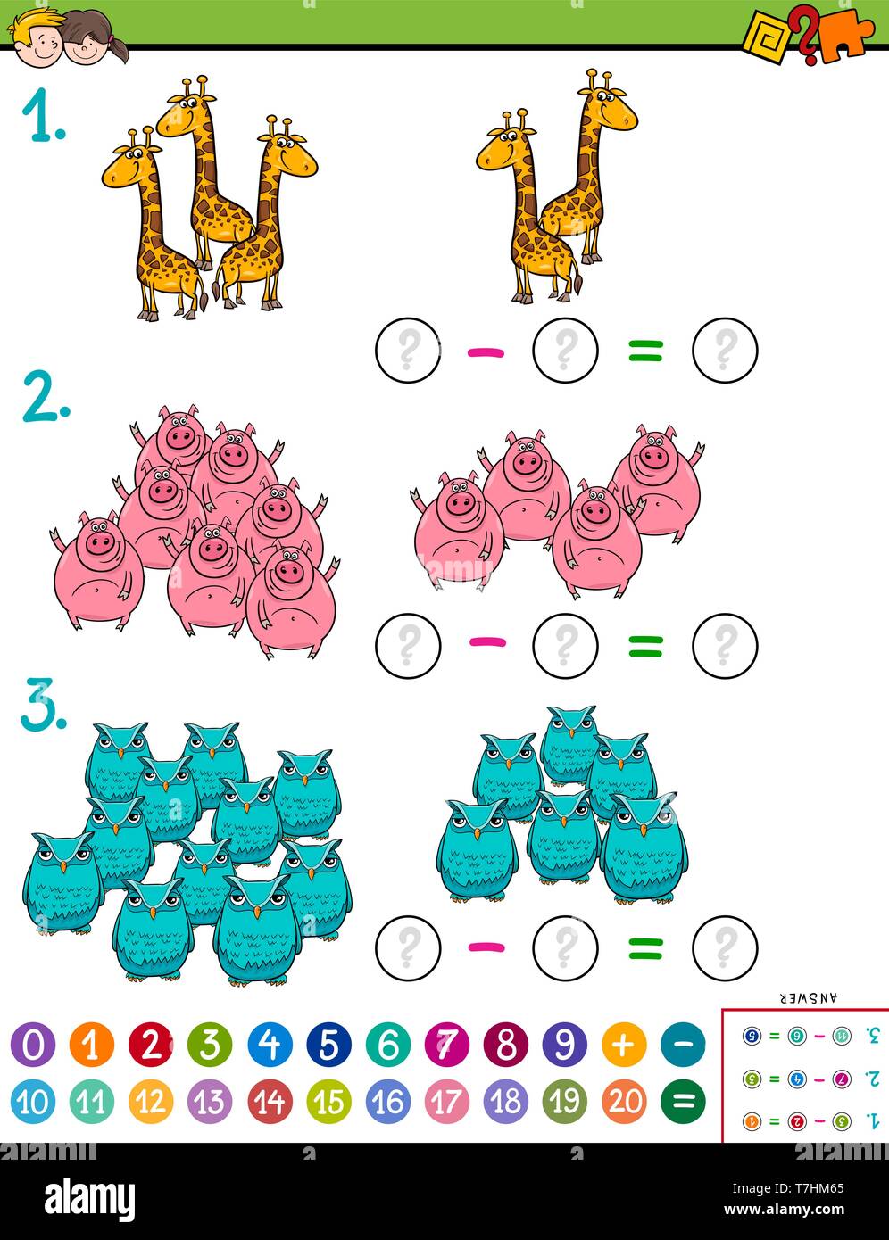 Cartoon Illustration of Educational Mathematical Subtraction Puzzle ...