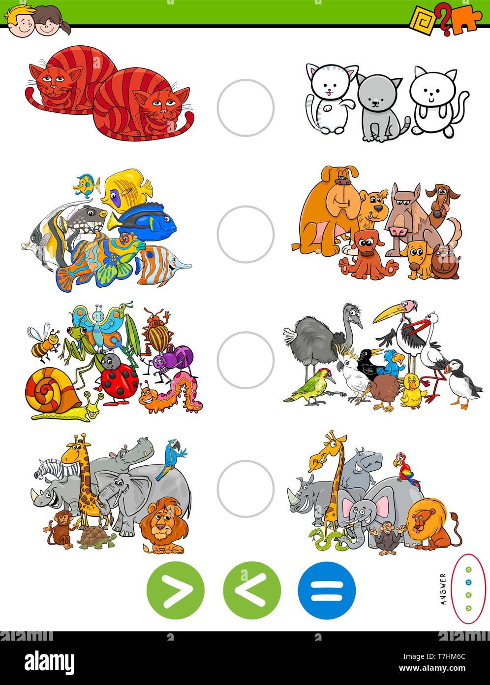 Cartoon Illustration of Educational Mathematical Puzzle Game of Greater ...