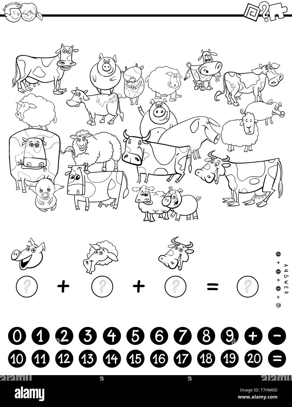 Black and White Cartoon Illustration of Educational Mathematical ...