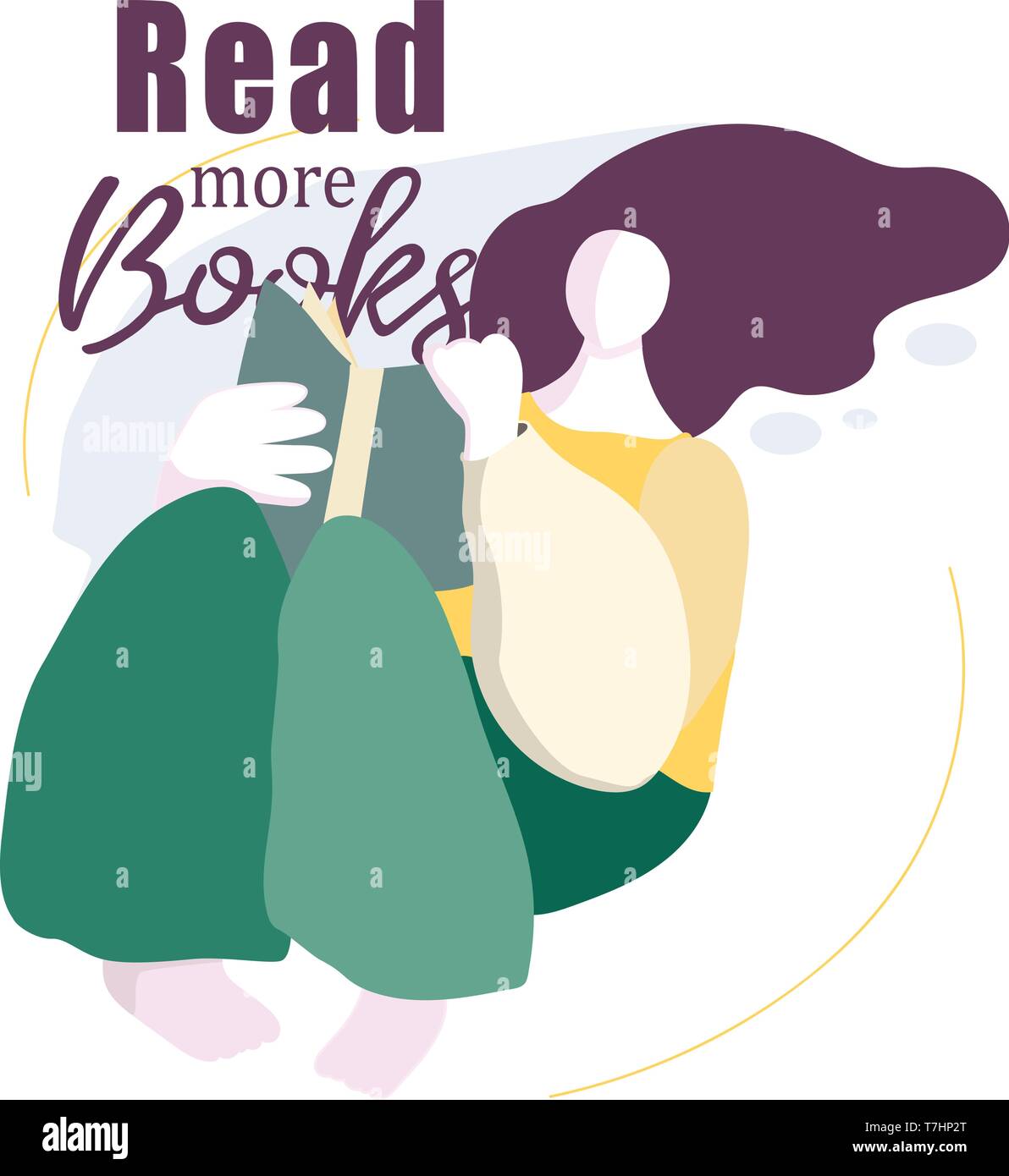 Vector portrait of cute brunette girl reading book. Beautiful woman in ...