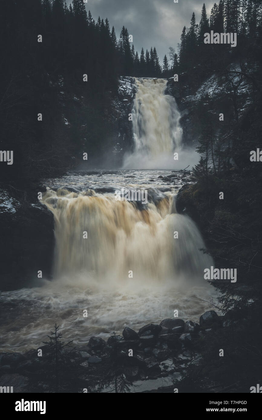 Storfossen and Mettifossen waterfalls in forests near Malvik, river ...
