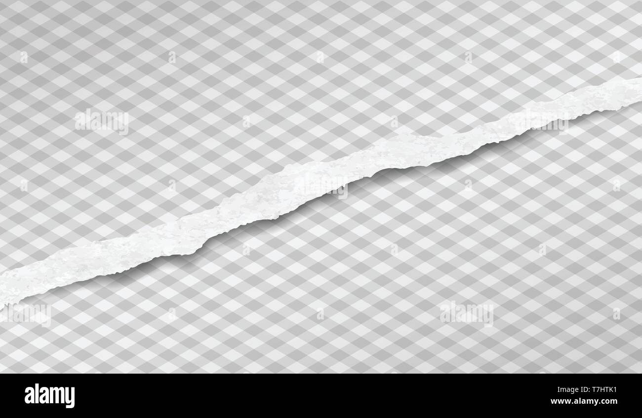 Torn white horizontal paper strip is on squared background. Vector ...