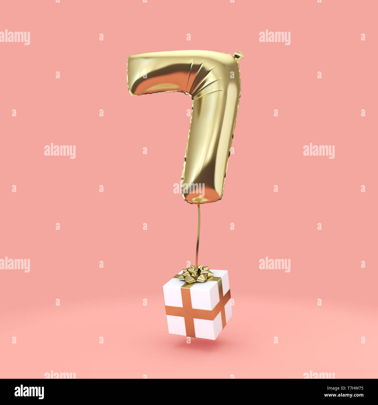 Number 7 birthday celebration gold foil helium balloon with presents ...