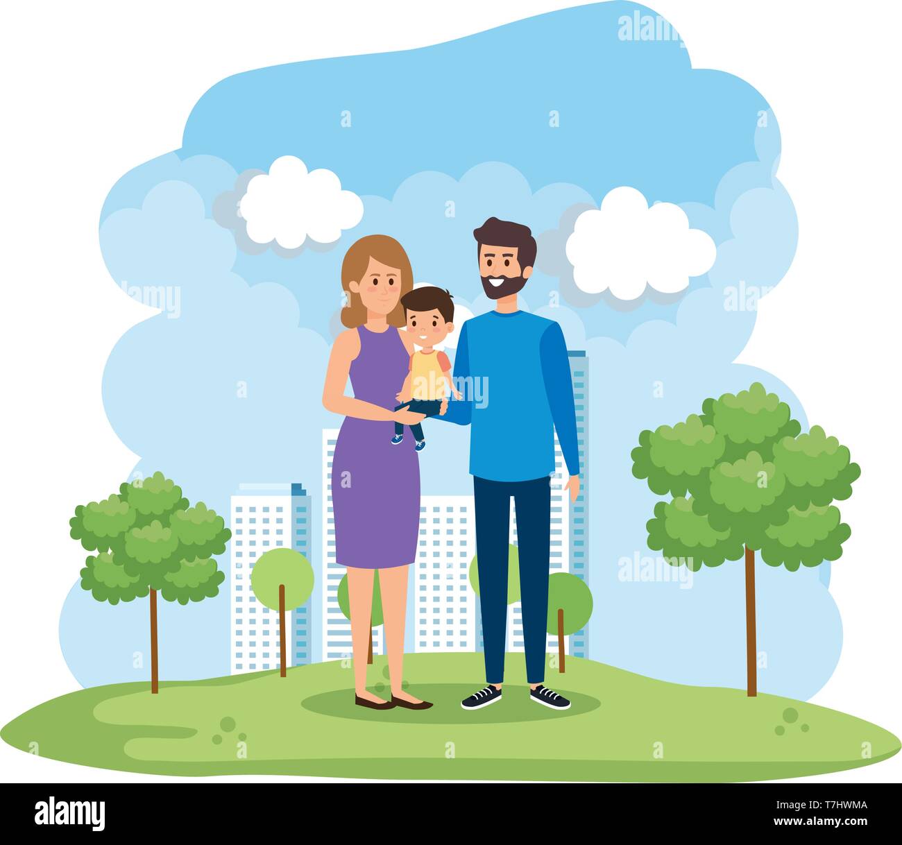 parents couple with son in the park scene Stock Vector Image & Art - Alamy