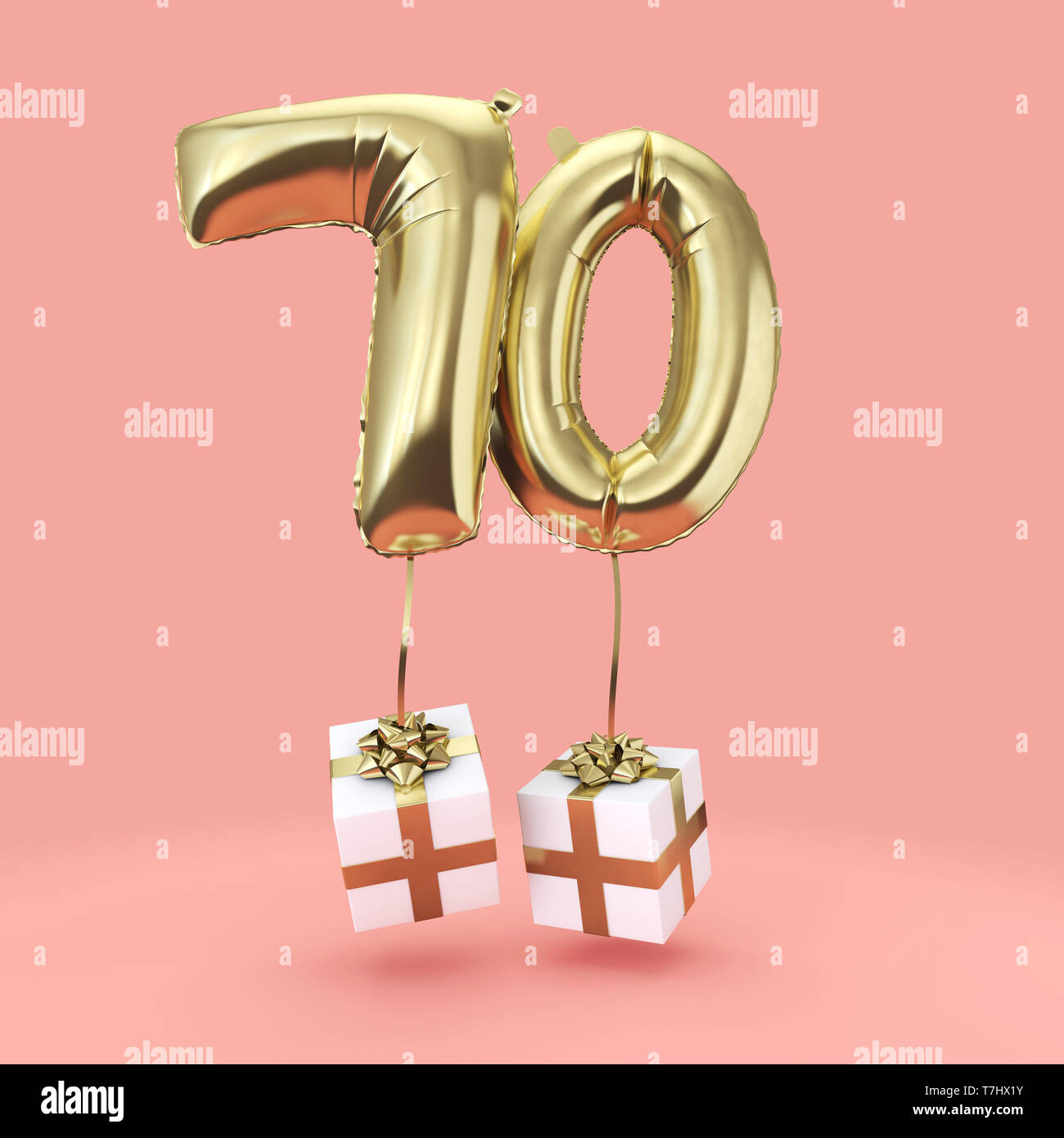Number 70 birthday celebration gold foil helium balloon with presents ...