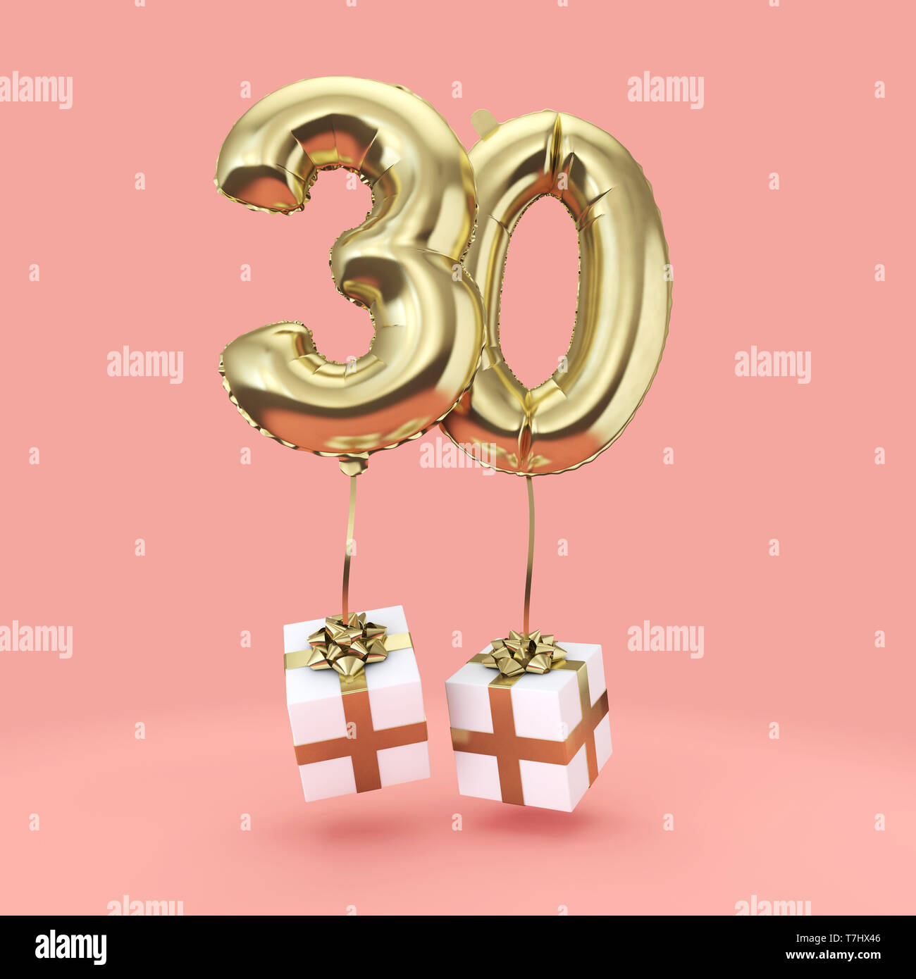 Number 30 birthday celebration gold foil helium balloon with presents ...
