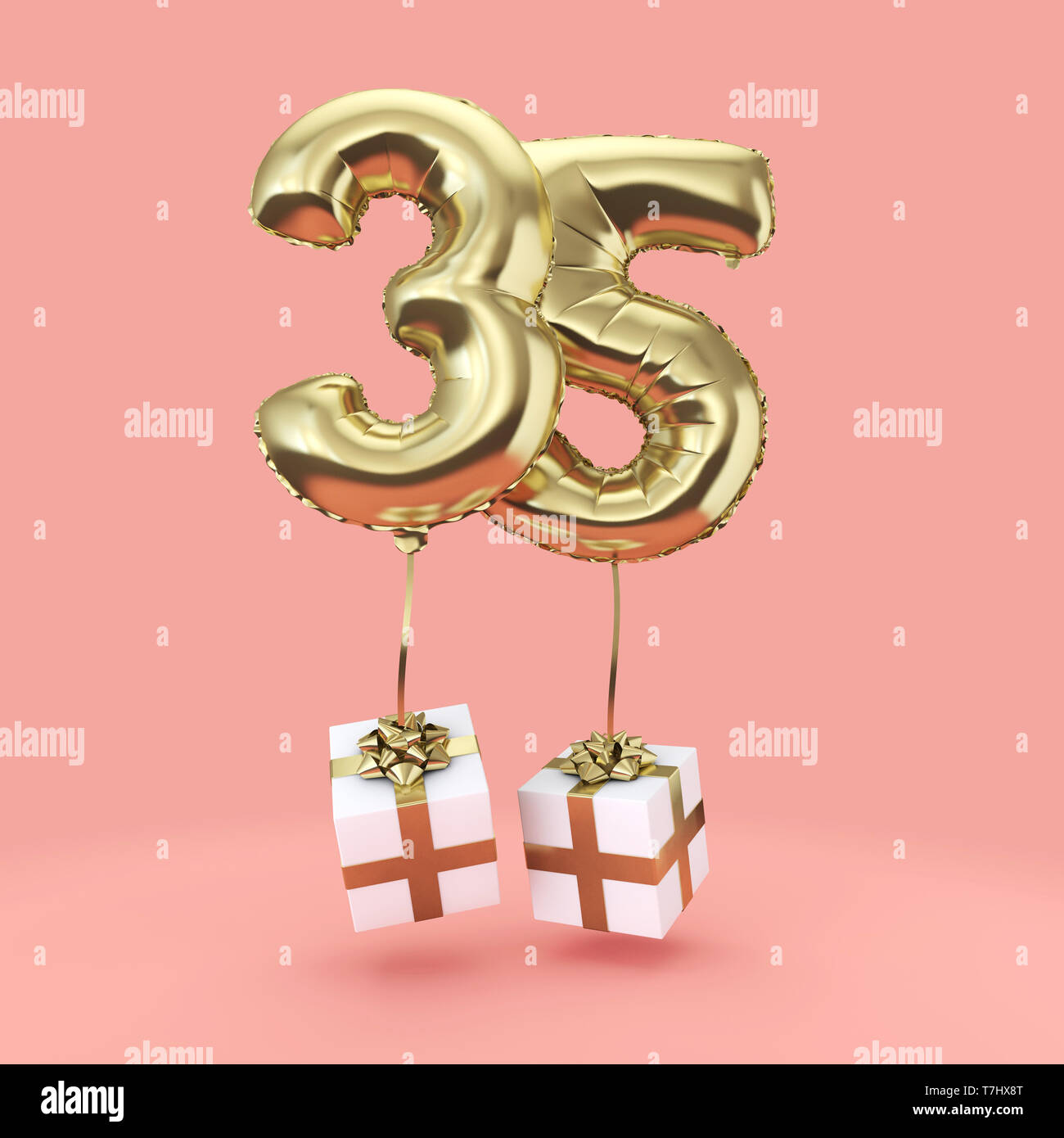Number 35 birthday celebration gold foil helium balloon with presents ...