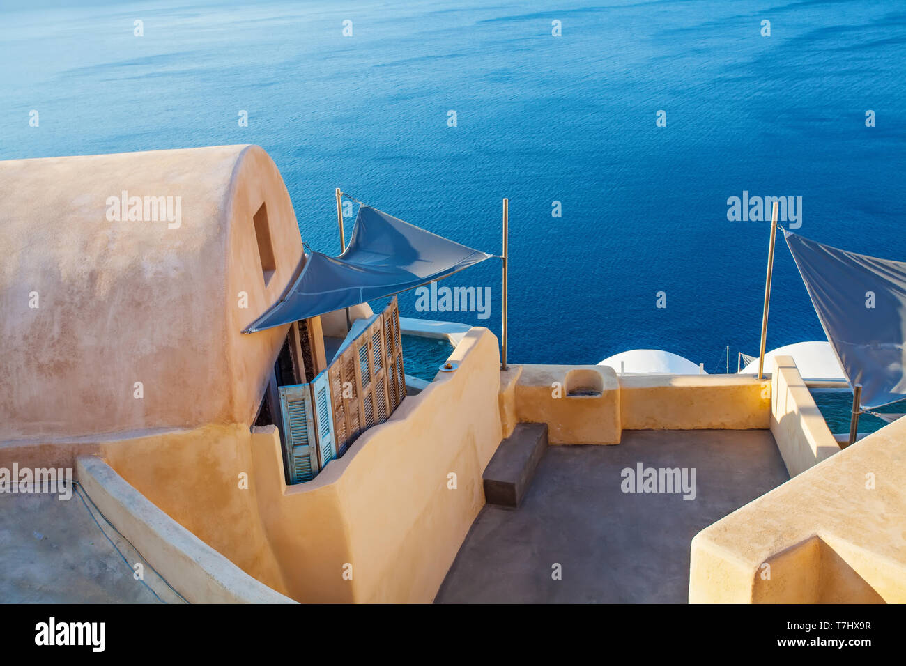 Mediterranean architecture and sea. Santorini, Greece landmark Stock ...