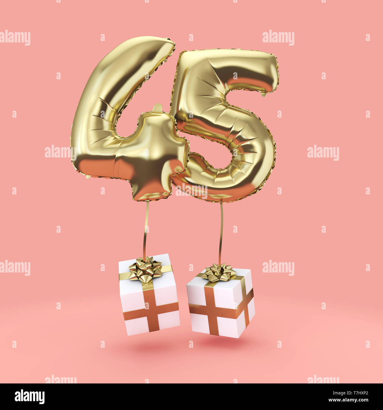 Number 45 birthday celebration gold foil helium balloon with presents ...