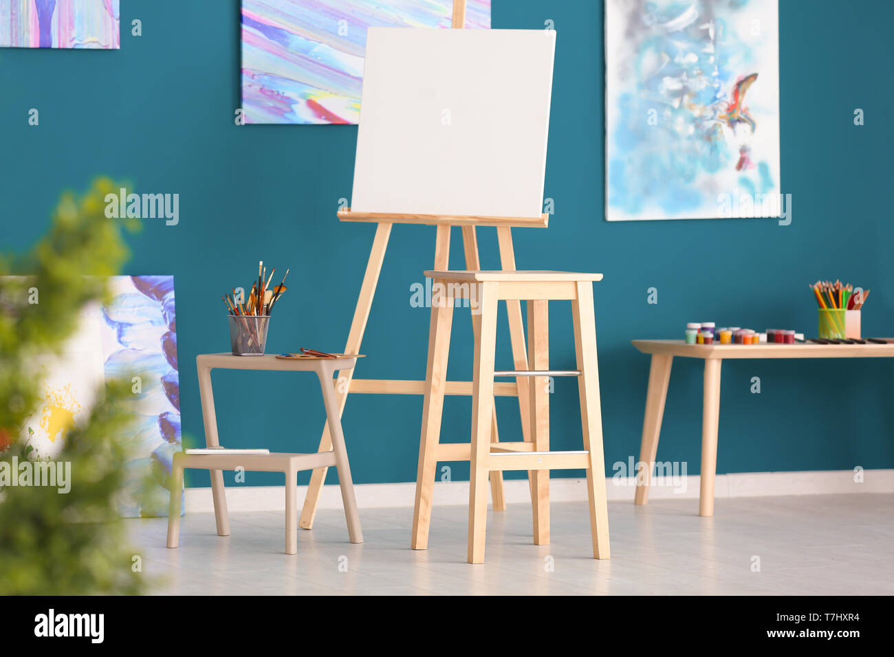 Interior of artist's workshop with canvas Stock Photo - Alamy