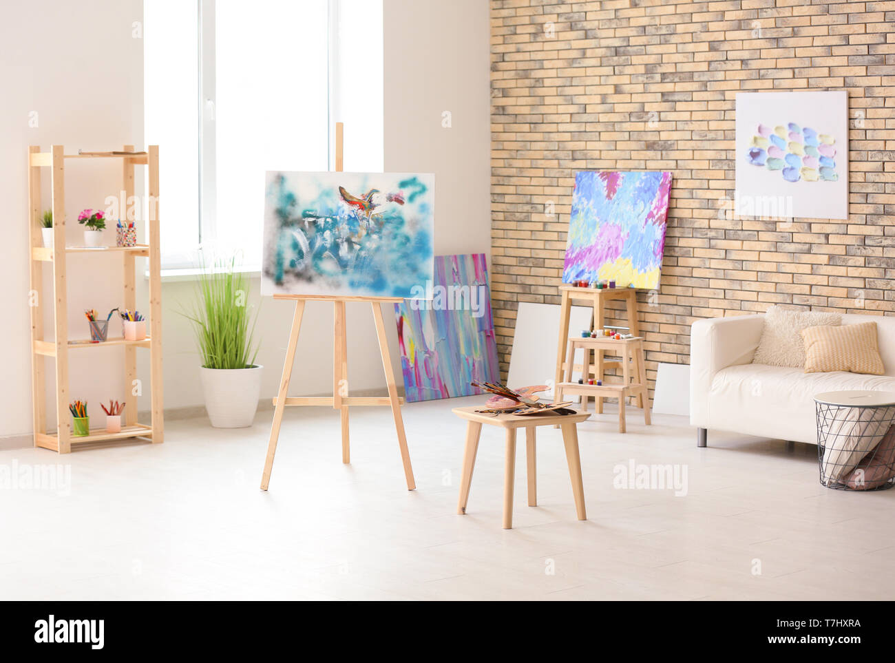 Interior of artist's workshop Stock Photo - Alamy
