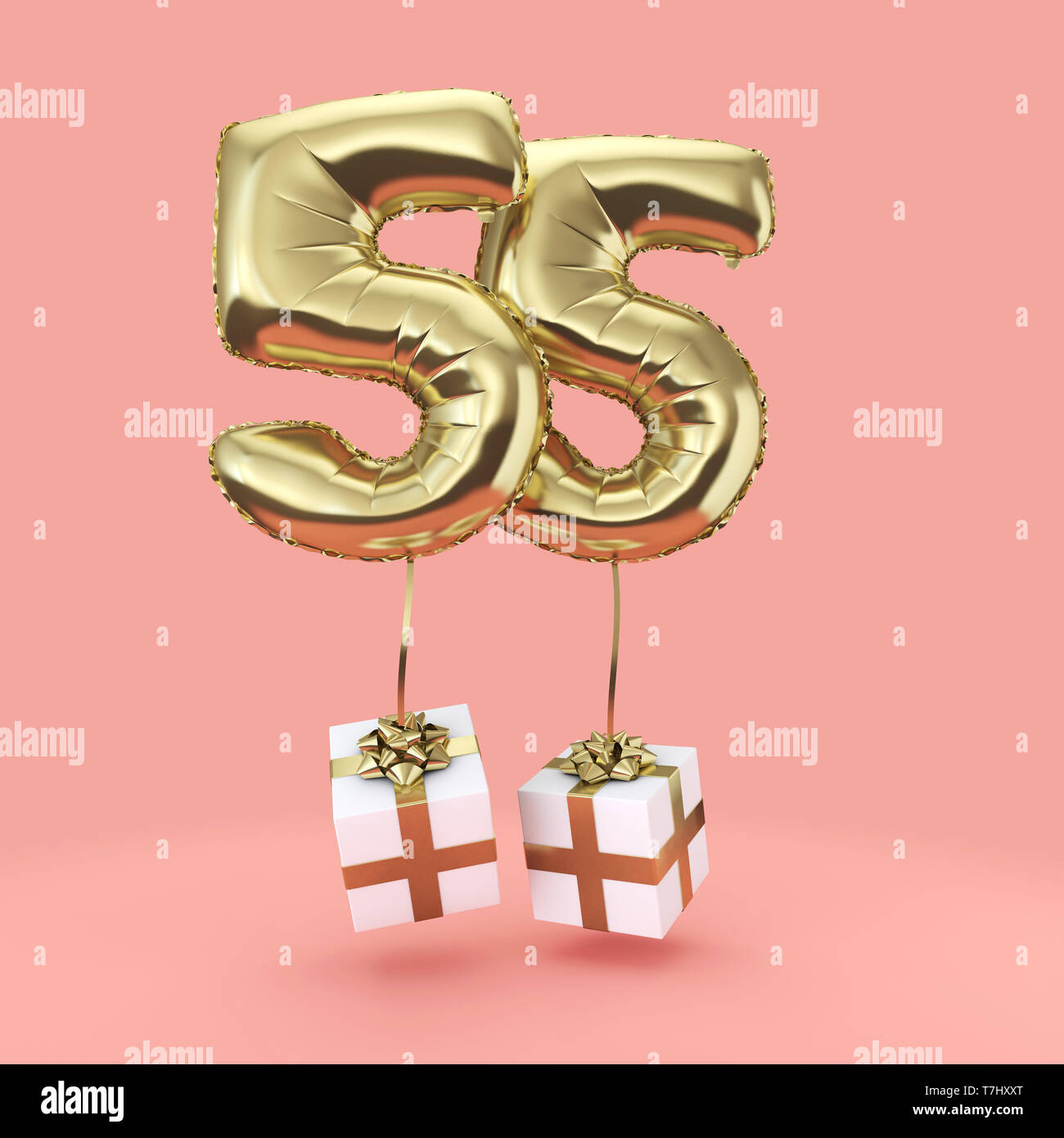 Number 55 birthday celebration gold foil helium balloon with presents ...
