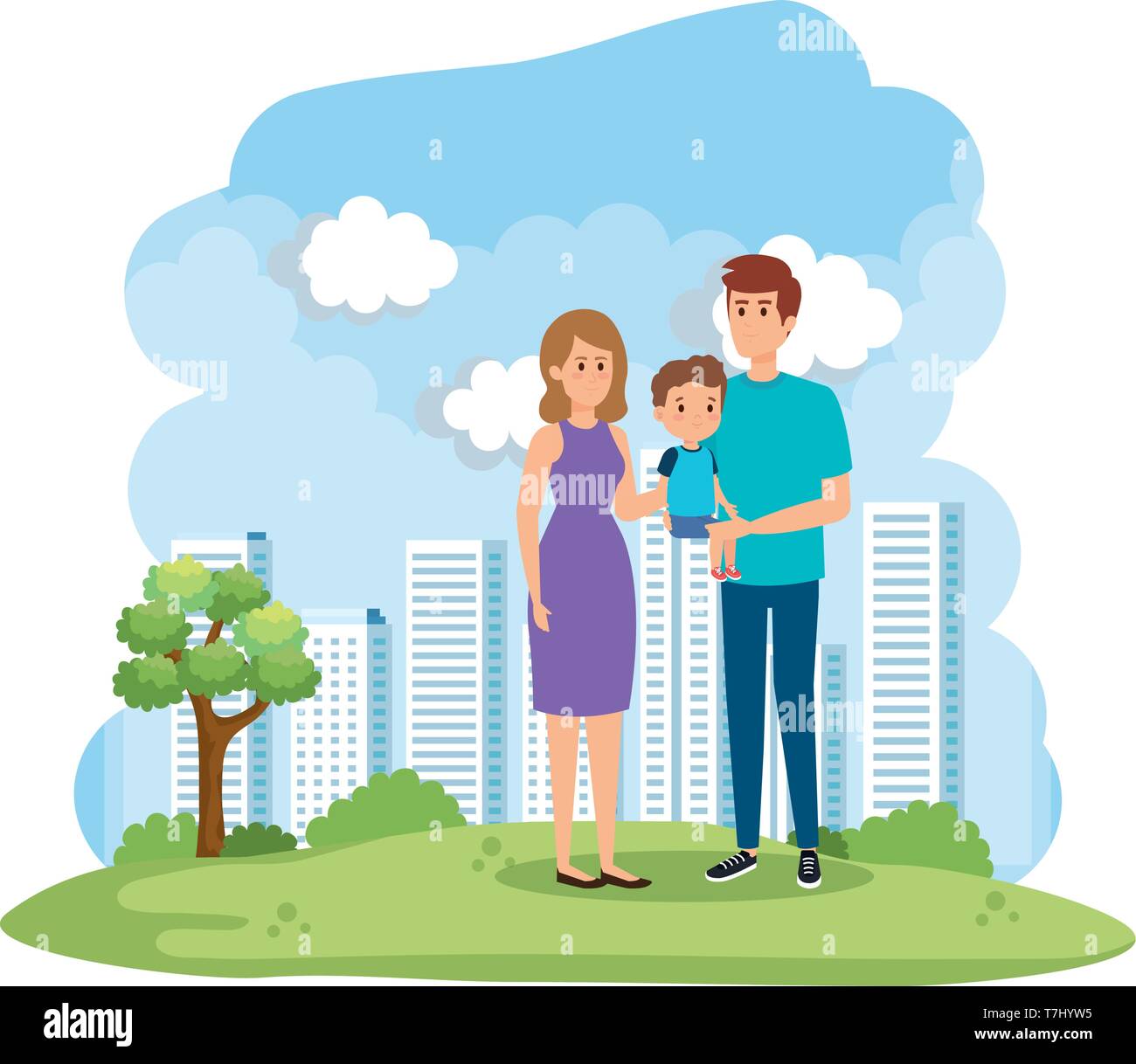 parents couple with son in the park scene Stock Vector Image & Art - Alamy